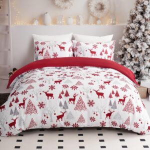 christmas duvet cover set king reindeer snowflakes bedding set soft microfiber quilt duvet cover with 2 pillowcases for home decoration