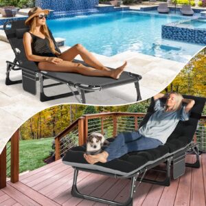 Barbella Folding Lounge Chair with Mattress, 4 Position Adjustable Folding Sleeping Bed Cot Patio Chaise Lounge Chairs Perfect for Sunbathing, Camping, Pool, Beach, Patio