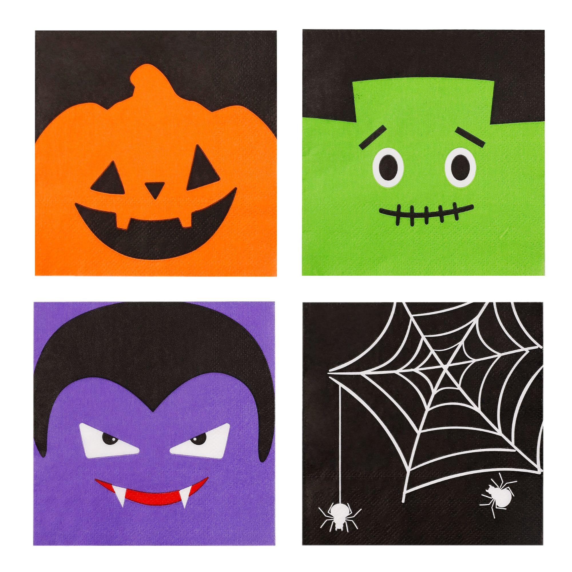 100 PK Halloween Cocktail Napkins - 4 Assorted Designs - 3-Ply Halloween Paper Napkins for Halloween Party Supplies Disposable Party Napkins Ghost Paper Beverage Napkins Bulk Kids Birthday