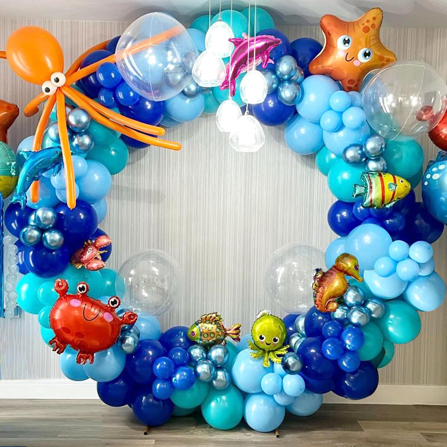 Ocean Themed Party Decorations 165pcs Blue Balloon Arch Garland Kit Bubble Balloons Marine Animals Fish Balloons for Nemo Dory Luca Birthday Under The Sea Decorations Shark Party