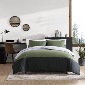 eddie bauer- twin duvet cover set, reversible bedding set with matching sham(s), casual home décor (skyline stripe green, twin)