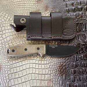 Carl Thomas Leathers Custom Made Horizontal Knife Sheath Made to Fit ONLY The Ontario Rat 3 or Esse 3 Knife. Can be Worn on Either Side. Knife NOT Include.