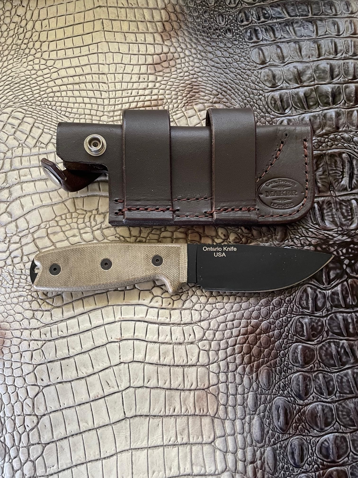 Carl Thomas Leathers Custom Made Horizontal Knife Sheath Made to Fit ONLY The Ontario Rat 3 or Esse 3 Knife. Can be Worn on Either Side. Knife NOT Include.