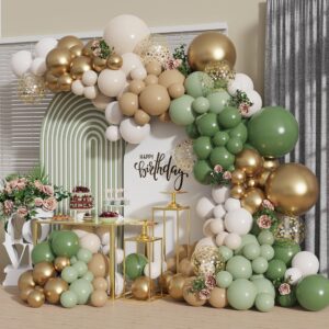 sage green sand gold balloons garland arch kit140pcs white nude macaron green confetti balloons for safari jungle green boho baby shower bridal shower engagement wedding birthday party decorations