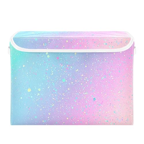 Large Collapsible Storage Bins with Lids, Unicorn Background with Rainbow Storage Baskets Organizer Containers with Handles for Nursery Clothes Toys