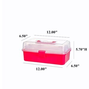 BangQiao 2-Tier Trays Clear Rose Red Plastic Storage Container Organizer Box, Multipurpose Portable Carrying Case with Latch Lock and Handle for Art, Craft, Sewing Supplies, First Aid, Makeup