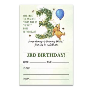 dolimifa winnie the pooh 3rd birthday invitations fill in style greenery winnie the pooh blue balloon little hunny bear winnie third birthday invites for 3 year old, 20 count with envelopes