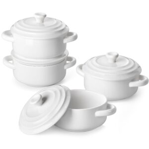 malacasa mini cocotte set - 14 oz small casserole dishes with lids and handles, ceramic mini dutch oven set of 4, small baking ramekins for lasagna, soufflé, oven, microwave & dishwasher safe, series bake.bake