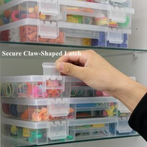 BangQiao 4 Pack Clear Plastic Storage Organizer Box with 15 Adjustable Dividers and 3 Fixed Sections, Portable Carrying Case with Handle and Hinged Lid for Art, Craft Supplies, Small Parts, Tackle