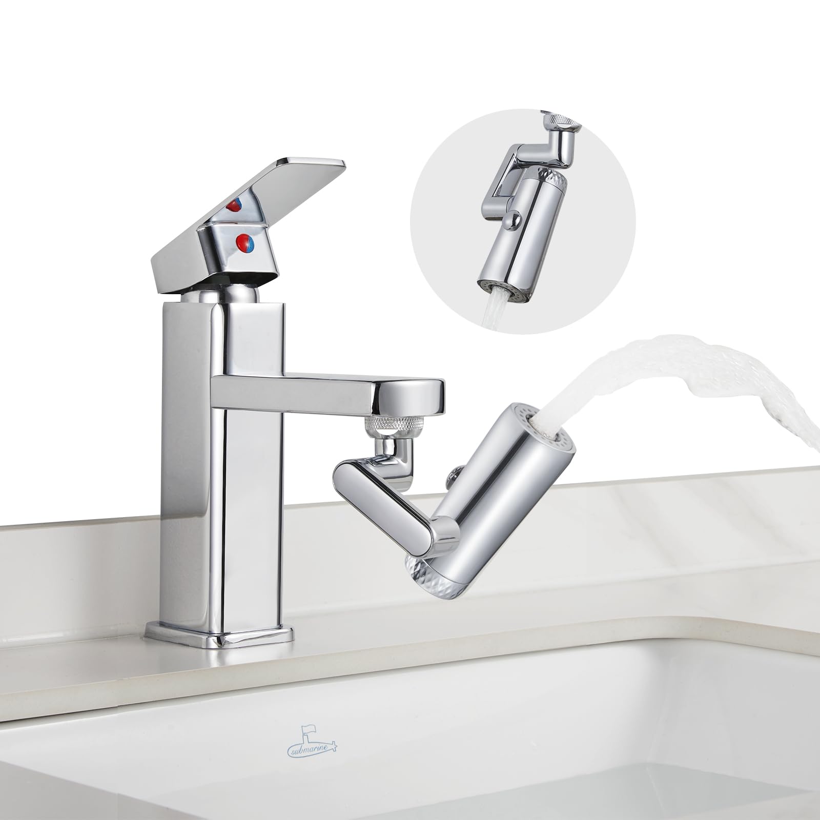 SUBMARINE Universal 1080 Swivel Robotic Arm Swivel Extension Faucet Aerator, Splash-Proof Faucet Extender, Sink Faucet Attachment With Two Water Outlet Modes, Used For Kitchen And Bathroom Faucets