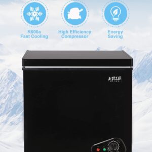 KRIB BLING Chest Freezer 5.0 cu.ft Mini Adjustable 7 Thermostat Compact Deep Freezer Top Door Low Noise with Removable Basket Black