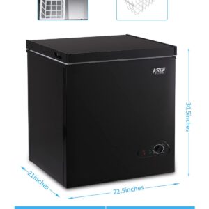 KRIB BLING Chest Freezer 5.0 cu.ft Mini Adjustable 7 Thermostat Compact Deep Freezer Top Door Low Noise with Removable Basket Black