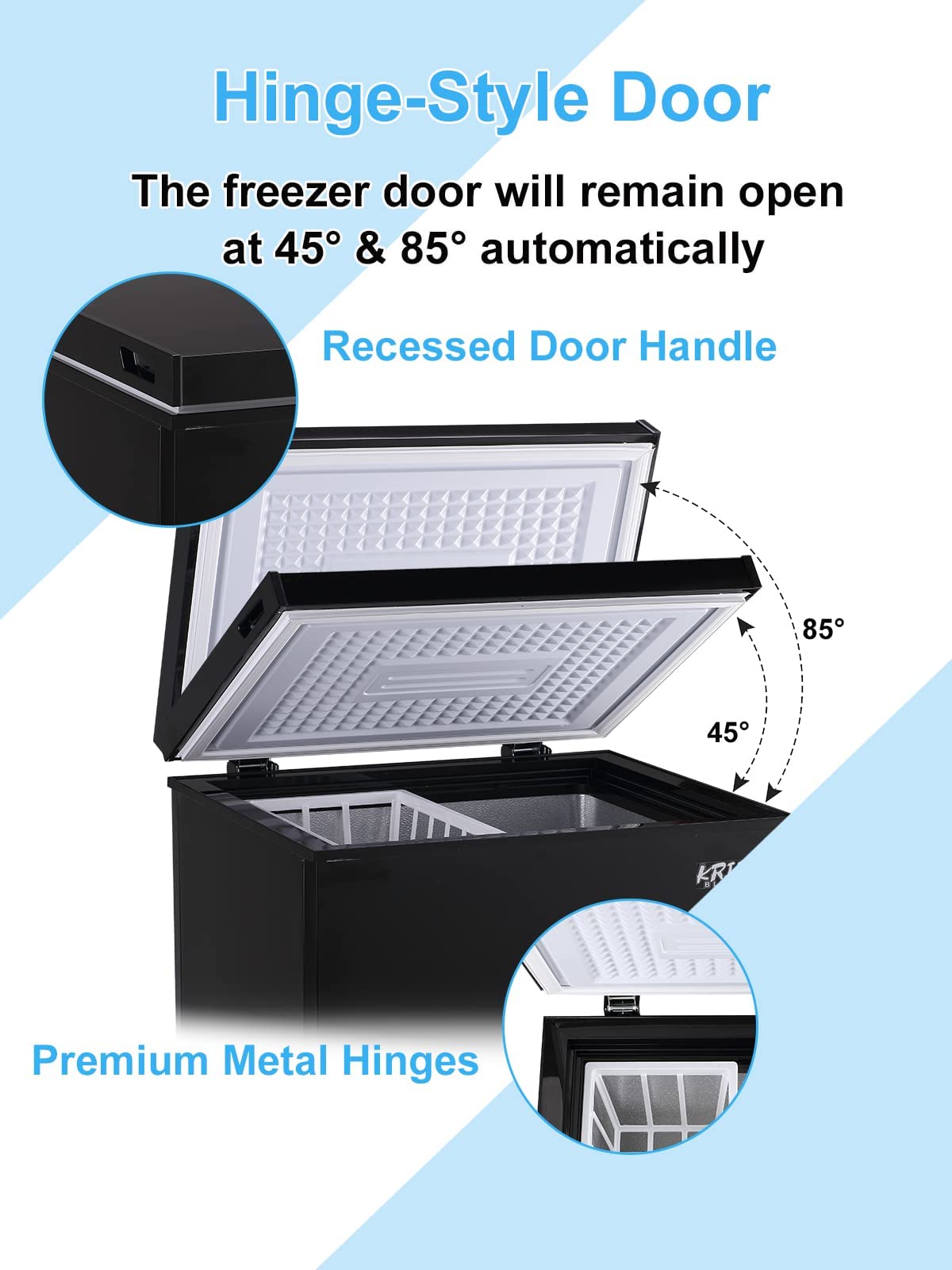 KRIB BLING Chest Freezer 5.0 cu.ft Mini Adjustable 7 Thermostat Compact Deep Freezer Top Door Low Noise with Removable Basket Black