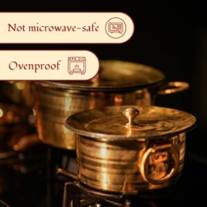 P-TAL Brass Stock Pot with Lid Naturally Nonstick and Toxin Free Pasta Pot Multipurpose Cooking Pot, PFOA and PTFE Free (3.2 Quart)