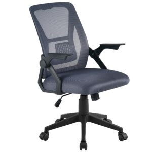 vecelo mid-back swivel ergonomic office chair with adjustable arms, mesh lumbar support for computer task work, gray