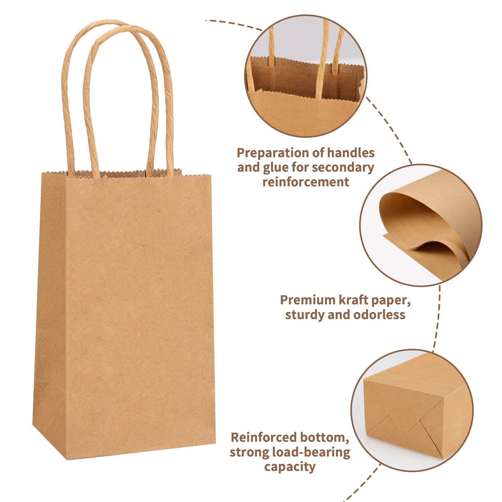 Moretoes 30pcs Small Kraft Paper Bags 6 x 3.5 x 2.4 Inches Mini Gift Bags with Handles Bulk Party Favor Bags Candy Bags