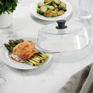 Tall Glass Microwave Splatter Cover for Food - Cookware & Bakeware Serving Dish Cover, Plate Splatter Guard Lid with Easy Grip Silicone Handle Knob - 100% Food Grade BPA Free & Dishwasher Safe - 10in.