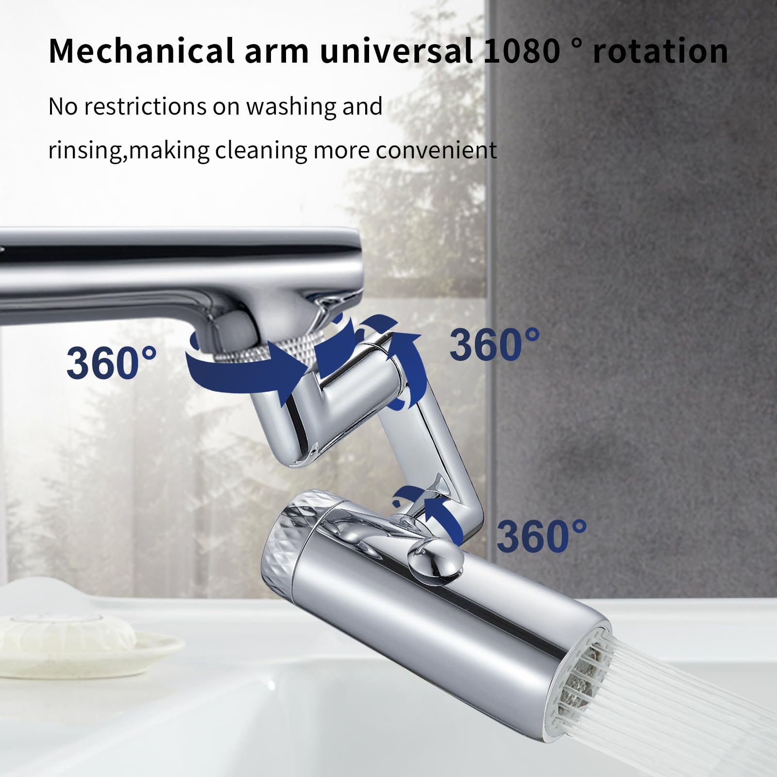 SUBMARINE Universal 1080 Swivel Robotic Arm Swivel Extension Faucet Aerator, Splash-Proof Faucet Extender, Sink Faucet Attachment With Two Water Outlet Modes, Used For Kitchen And Bathroom Faucets