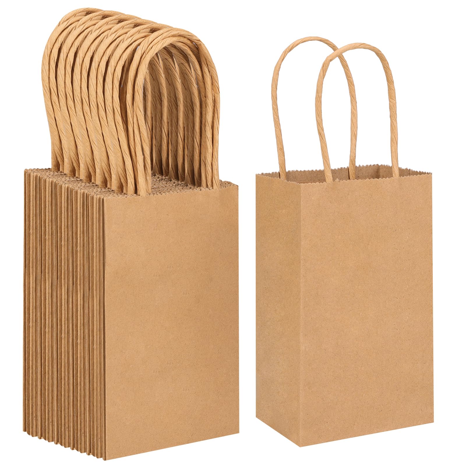 Moretoes 30pcs Small Kraft Paper Bags 6 x 3.5 x 2.4 Inches Mini Gift Bags with Handles Bulk Party Favor Bags Candy Bags