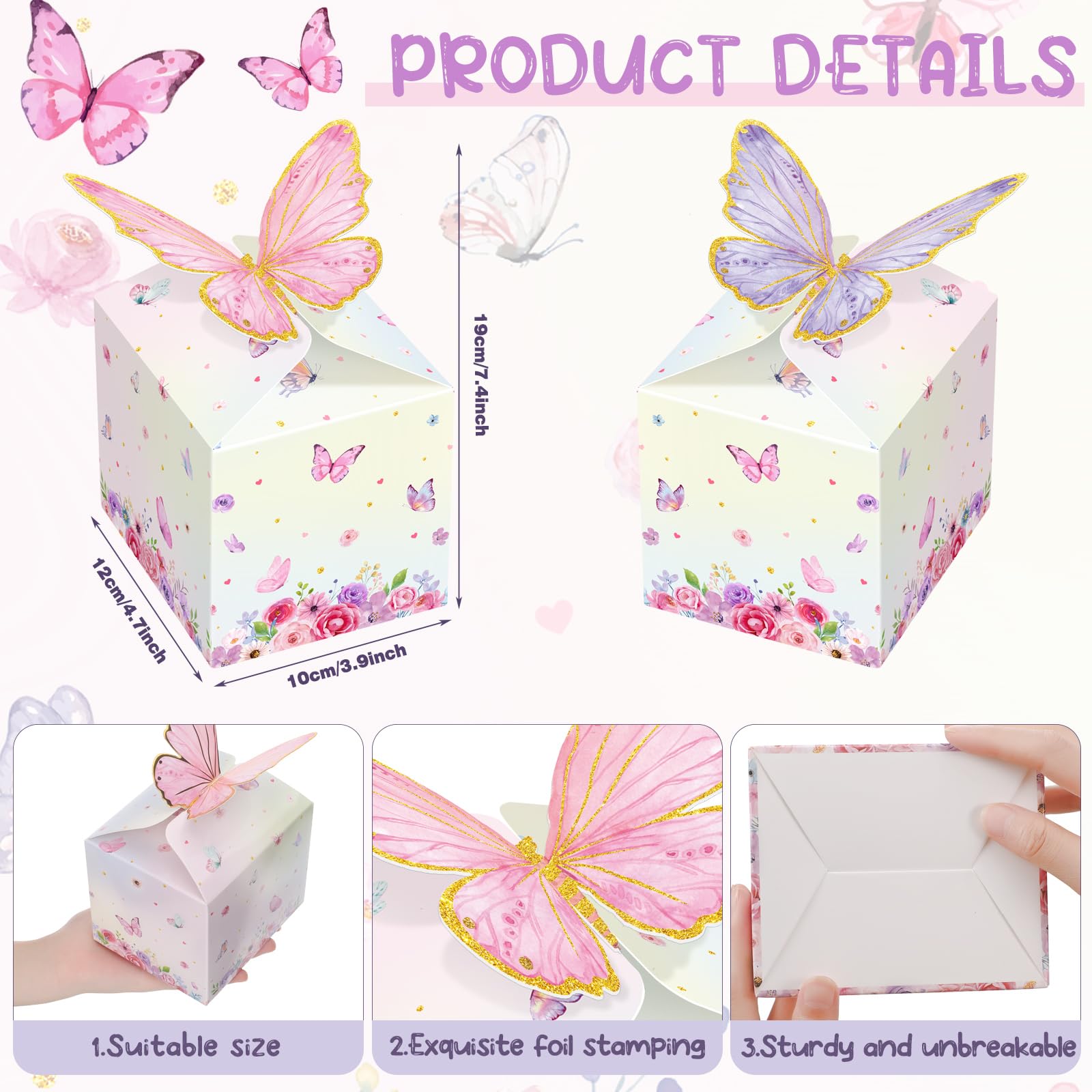 Qilery 24 Pcs Butterfly Party Favor Treat Boxes Pink and Purple Gift Boxes Butterfly Floral Boxes Three Dimensional Paper Candy Boxes Butterfly Decorations for Chocolate Present Wedding Baby Shower