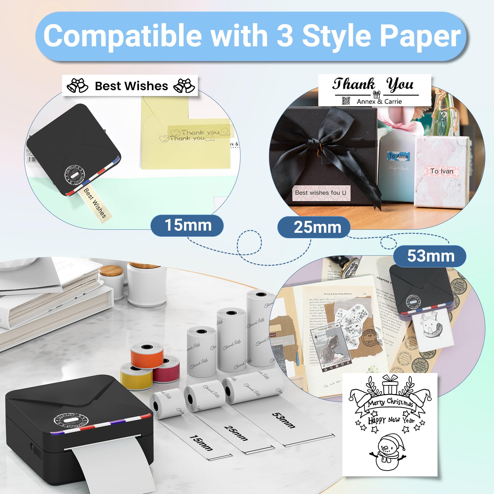 Print Pod Mini Printer, Inkless Sticker Printer with 1 Paper Roll, Small Thermal Sticker Maker Compatible with iOS&Android, Note Buddy Printer for Present, Journal, Scrapbook, Study, Memo