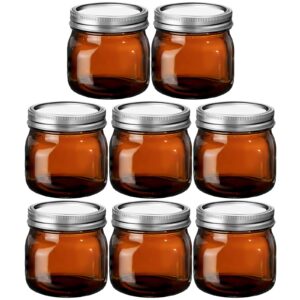 bokon 8 pieces glass mason jars 16 oz wide mouth with airtight lids dye glass canning pint jars mason jars suitable for pickle fermenting preserving jam jar(amber)