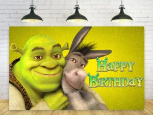 shrek backdrop for birthday party decorations shrek and donkey background for baby shower party cake table decorations supplies shrek theme banner 5x3ft