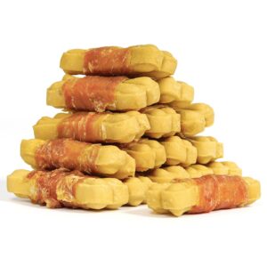 mon2sun rawhide free dog treats, 2.75 inch real chicken wrapped bones for puppy and small dogs, soft and healthy dog snacks with added vitamins, 14.1oz (16 count-pack of 1)