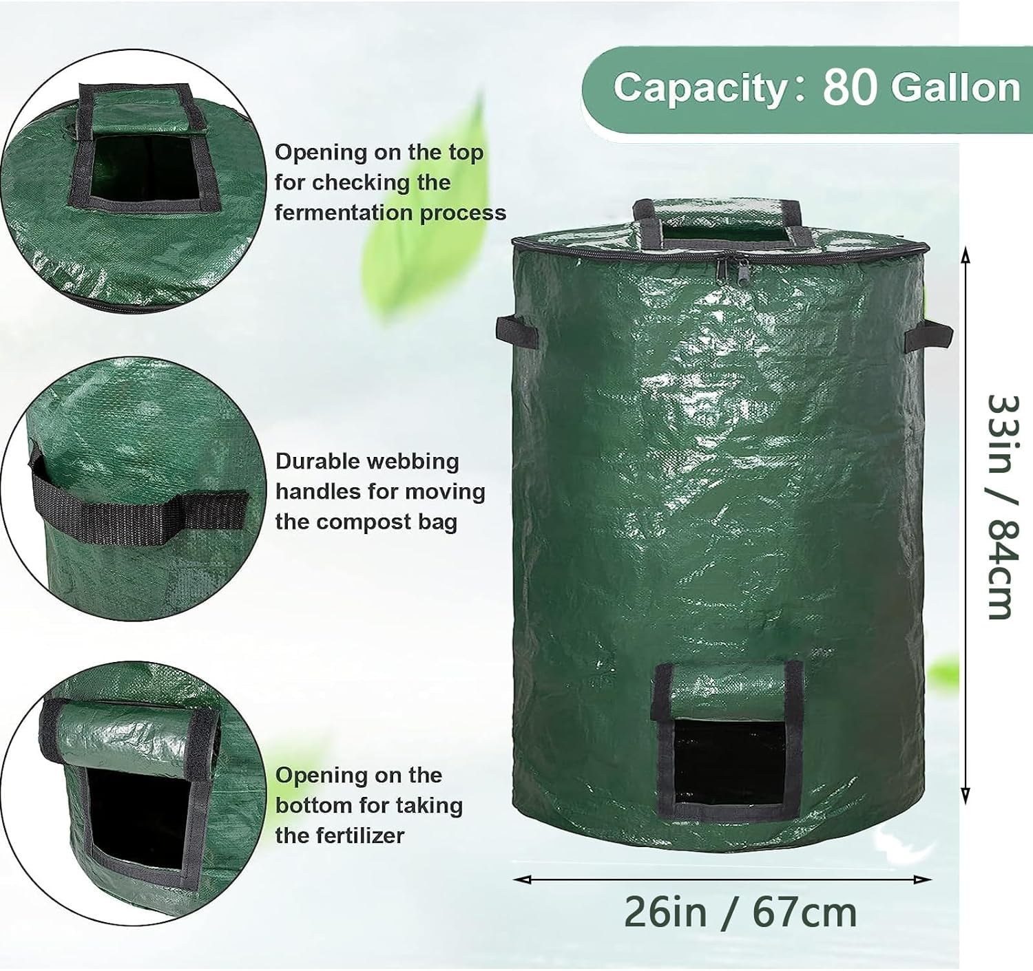 Compost Bin Bags,Big Compost Bag,Garden Compost Bin Bags,80 Gallon(300L) Compost Bin for Garden Yard Garbage cans (Green 1pc)