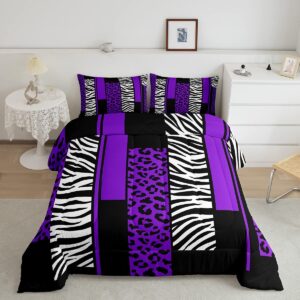 feelyou leopard zebra comforter set king size kids cheetah purple white black comforter for boys teens animal print bedding set safari duvet set geometry room decor quilt boys