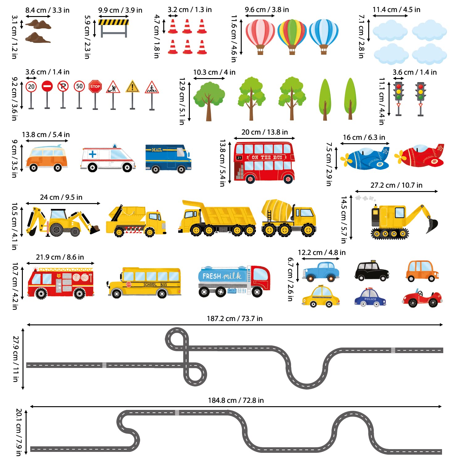 DECOWALL SG3-2308 Transports and Road Wall Stickers Decals Kids Peel and Stick Removable for Nursery Bedroom Living Room décor Construction Car Truck Tractor Boys Playroom…