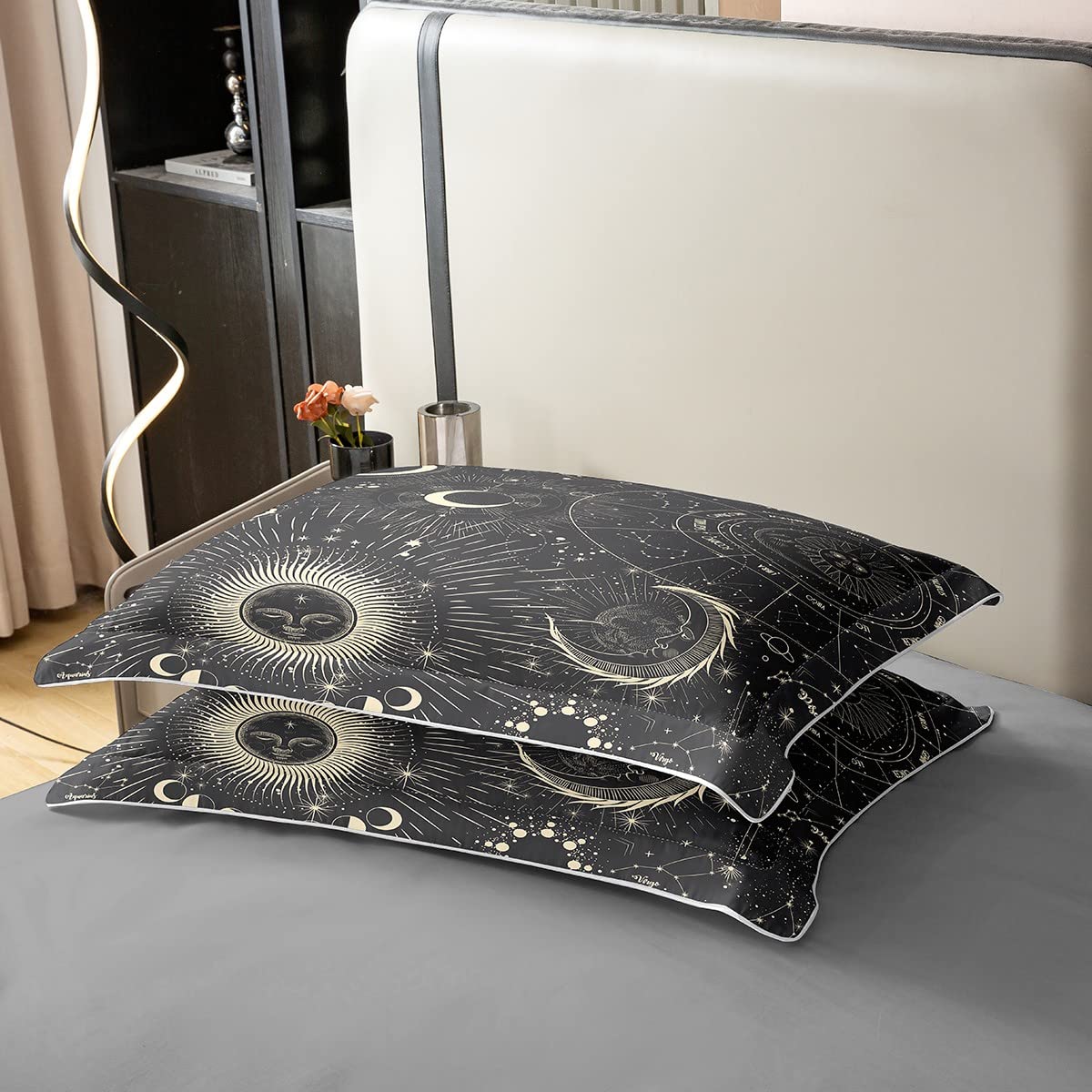 Erosebridal 100% Cotton Bohemian Sun Moon Comforter Cover Constellation Duvet Cover Starry Sky Bedding Set Exotic Style Black Room Decorative Quilt Cover 1 Duvet Cover with 1 Pillow Sham Full Size