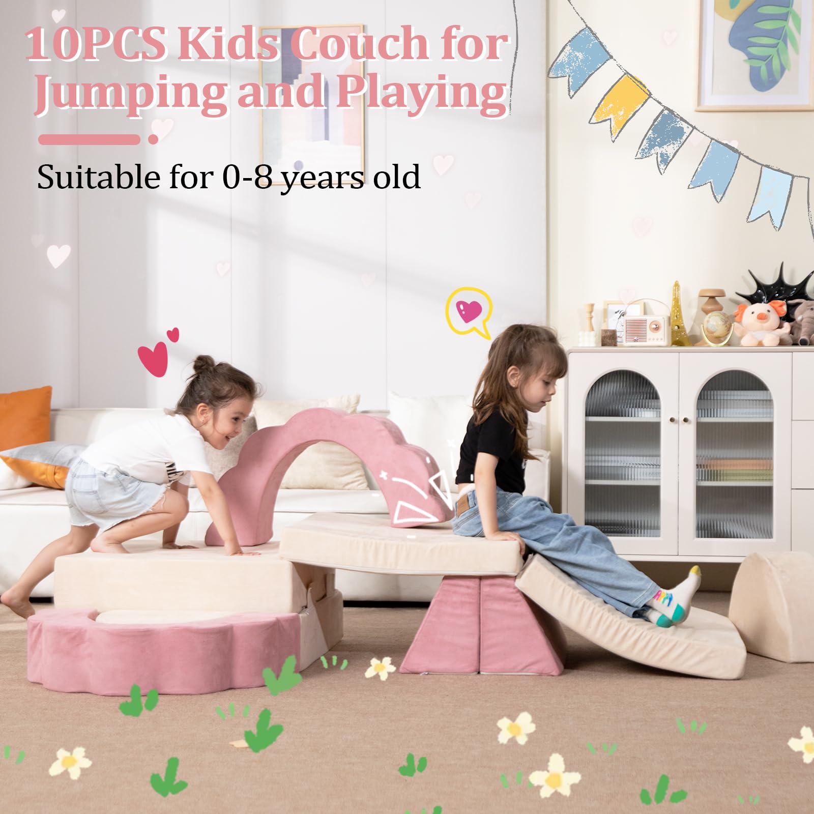 LOAOL Kids Couch, Modular Kids Play Couch, Multifunctional Foam Toddler Couch for Playroom, Imaginative Convertible Foam Couch for Creative Girls and Boys, Kids Couch Toddler Sofa