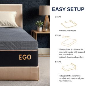 EGOHOME 12 Inch California King Mattress, Copper Gel Cooling Memory Foam Mattress for Back Pain Relief,Therapeutic Double Mattress Bed in a Box, Made in USA, CertiPUR-US Certified, 72x84x12 Black