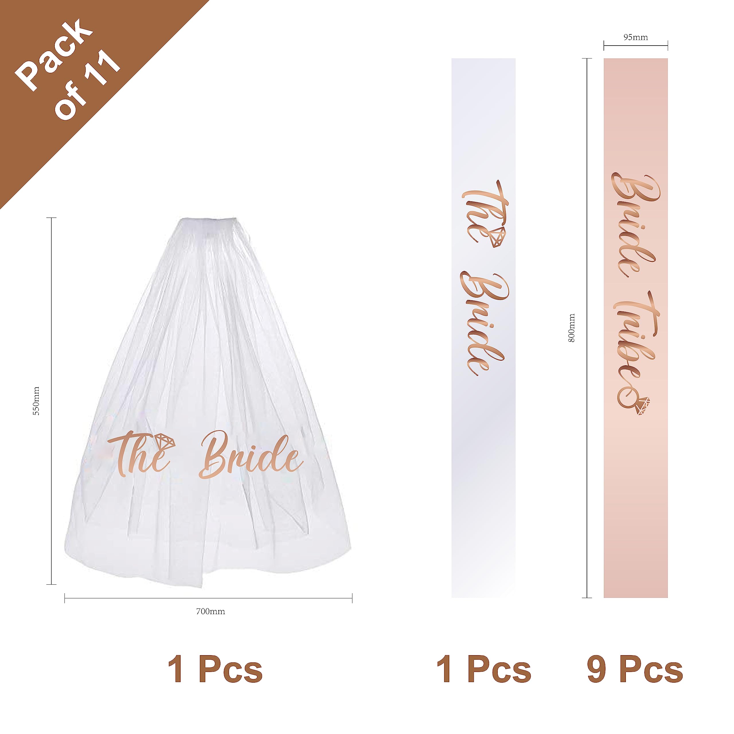 PartyGifts&beyond Bride to Be Sash and Veil Set Bridal Shower Gifts Bride Tribe Sash Bachelorette Party Favors Sash(11 Sets)