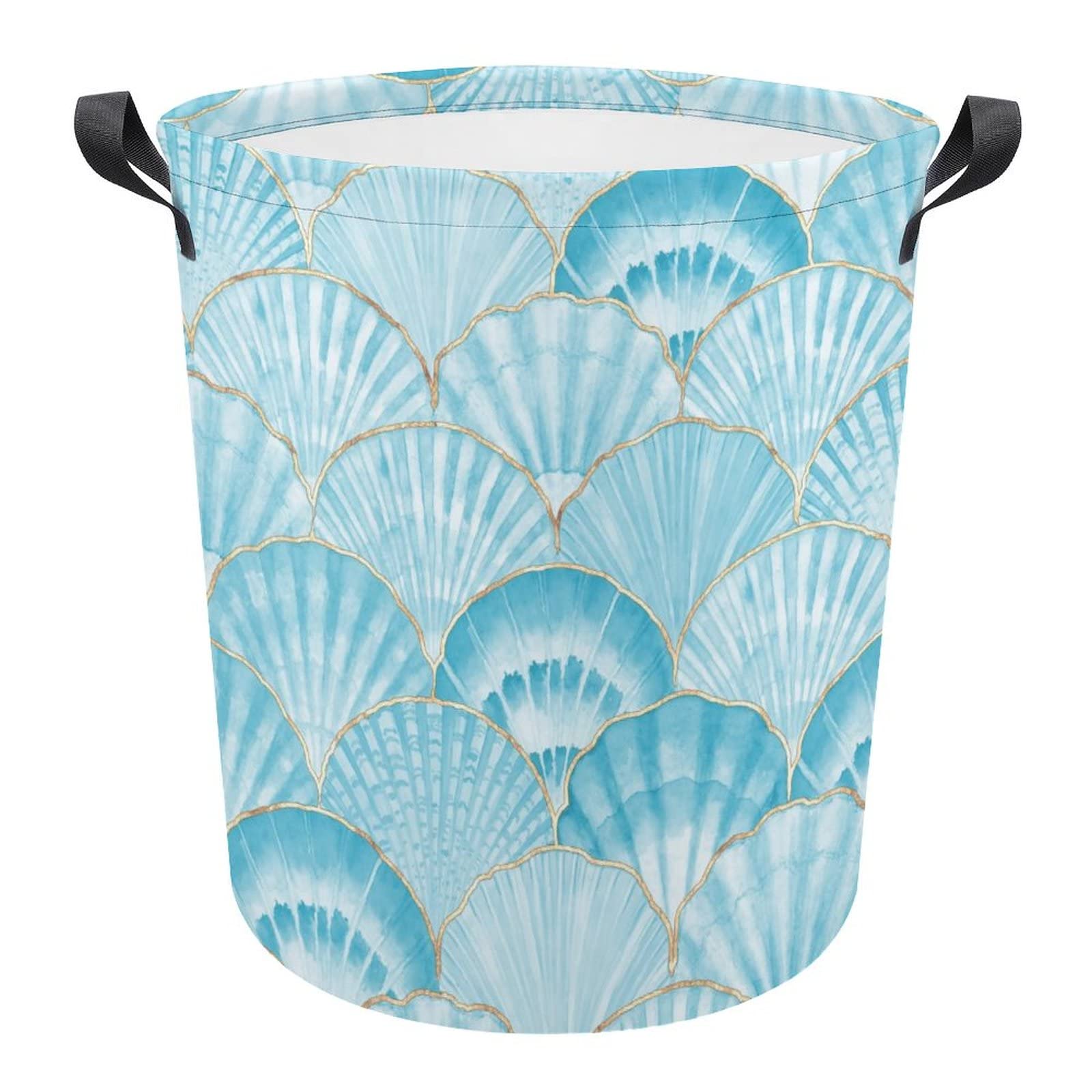 MEIKKO Laundry Basket Small Ocean Seashell Waterproof Laundry Hamper with Handles Collapsible Clothes Hamper for Dorm,Family,Travel