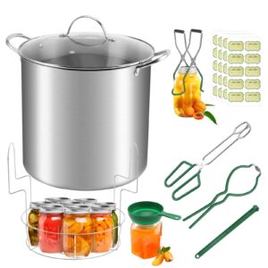 fulgutonit stainless steel 21.5qt water bath canning pot with rack & lid, canning supplies starter kit and 6 pieces canning tools set, water bath canner for beginner