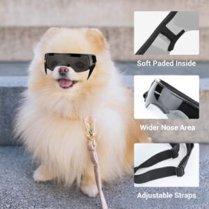 Lesypet Dog Sunglasses Small Breed, Dog Goggles for Small Dogs Windproof Anti-UV Glasses for Dogs Outdoor Eye Protection, Black