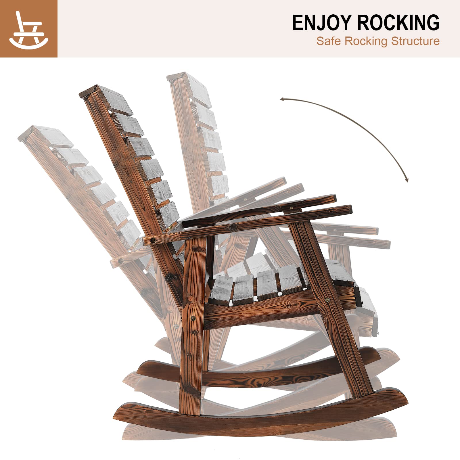 FURNDOOR Outdoor Rocking Chairs Set of 2, Patio Wood Rocker Chairs High Back 2PCS Rocking Chairs for Deck, Garden, Backyard, Porch