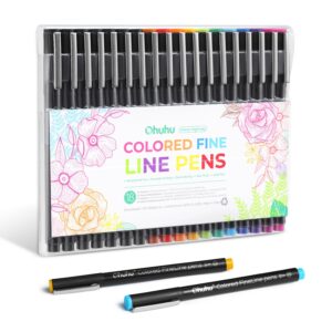 ohuhu colored fineliner drawing pens: 18 packs fineliner pens 11 colored pens & 7 assorted point sizes black micro pens waterproof for drawing sketching anime manga artists beginners - hana highway