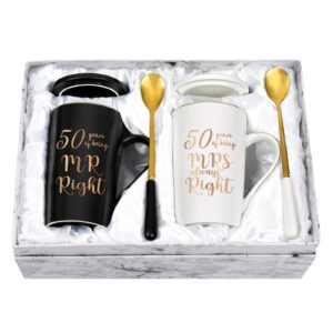 yhrjwn - 50th wedding gifts, 50 years of being mr & mrs always right mug set, wedding gifts ideas for parents couple, 14 oz with lids and gift box