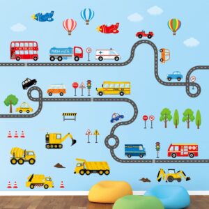 DECOWALL SG3-2308 Transports and Road Wall Stickers Decals Kids Peel and Stick Removable for Nursery Bedroom Living Room décor Construction Car Truck Tractor Boys Playroom…