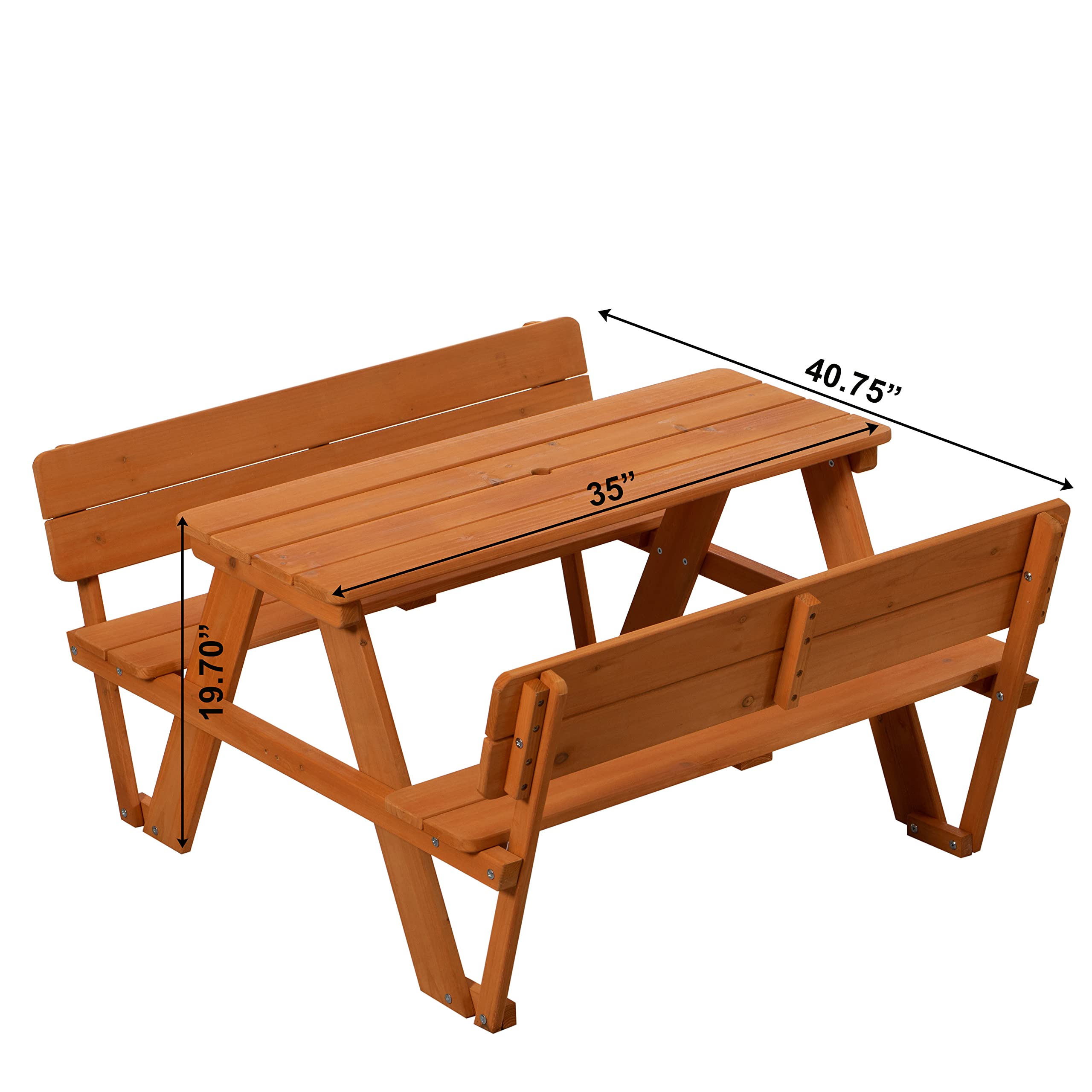 Gardenised Wooden Kids Picnic Bench with Backrest, Outdoor Children's Backyard, Crafting, Dining, and Playtime Patio Table, Stained