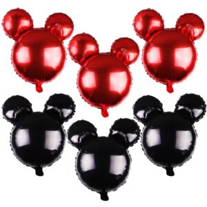 joaoxoko mouse party balloons,6 pcs punch balloons for baby shower, minnie party,girls party kids birthday theme party decoration supplies,24" black red aluminum foil balloons (6pcs)