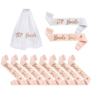 partygifts&beyond bride to be sash and veil set bridal shower gifts bride tribe sash bachelorette party favors sash(11 sets)