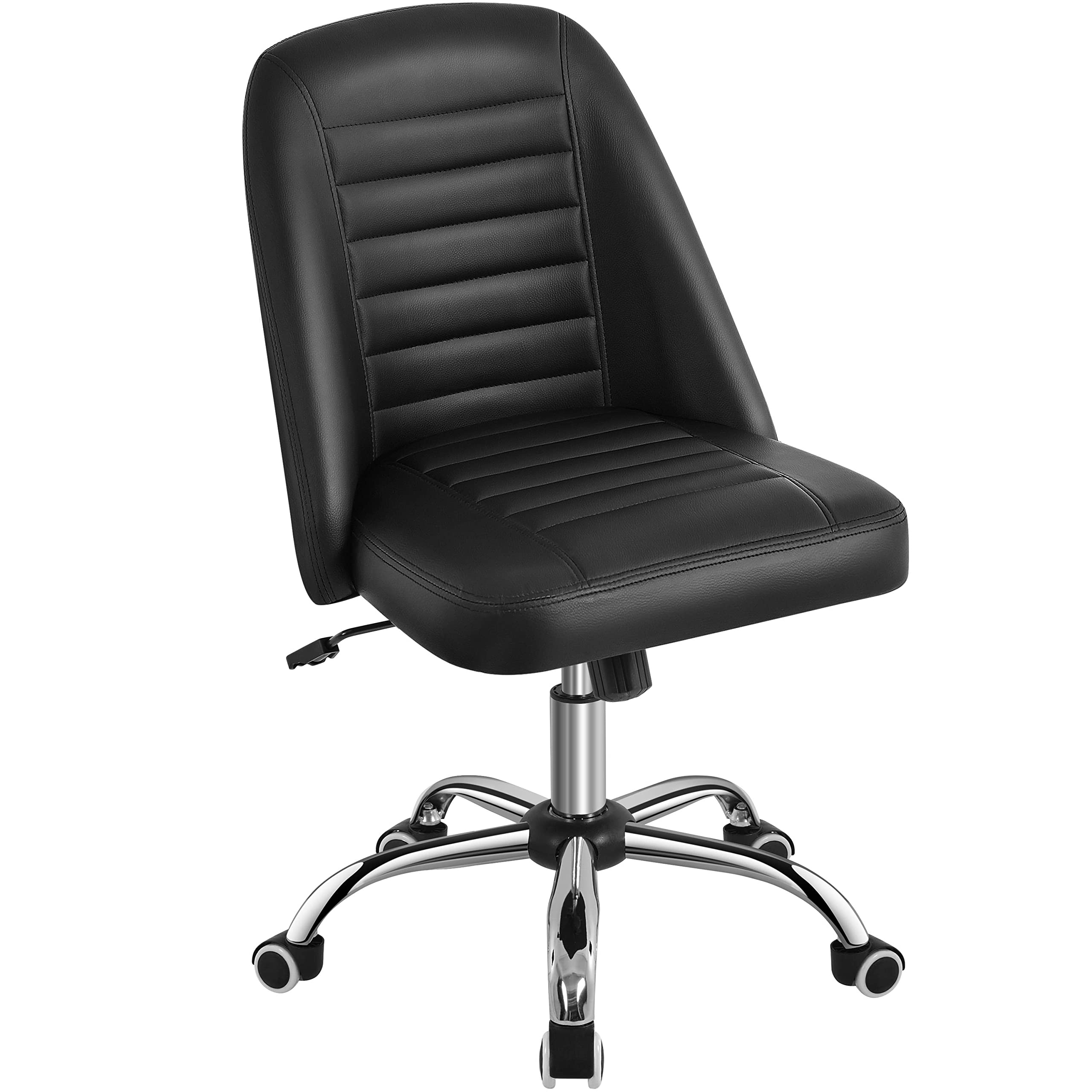 Yaheetech PU Leather Armless Office Chair, Mid Back Desk Chair,Computer Task Chair, Modern Vanity Chair with Rolling Wheels, Metal Base Black