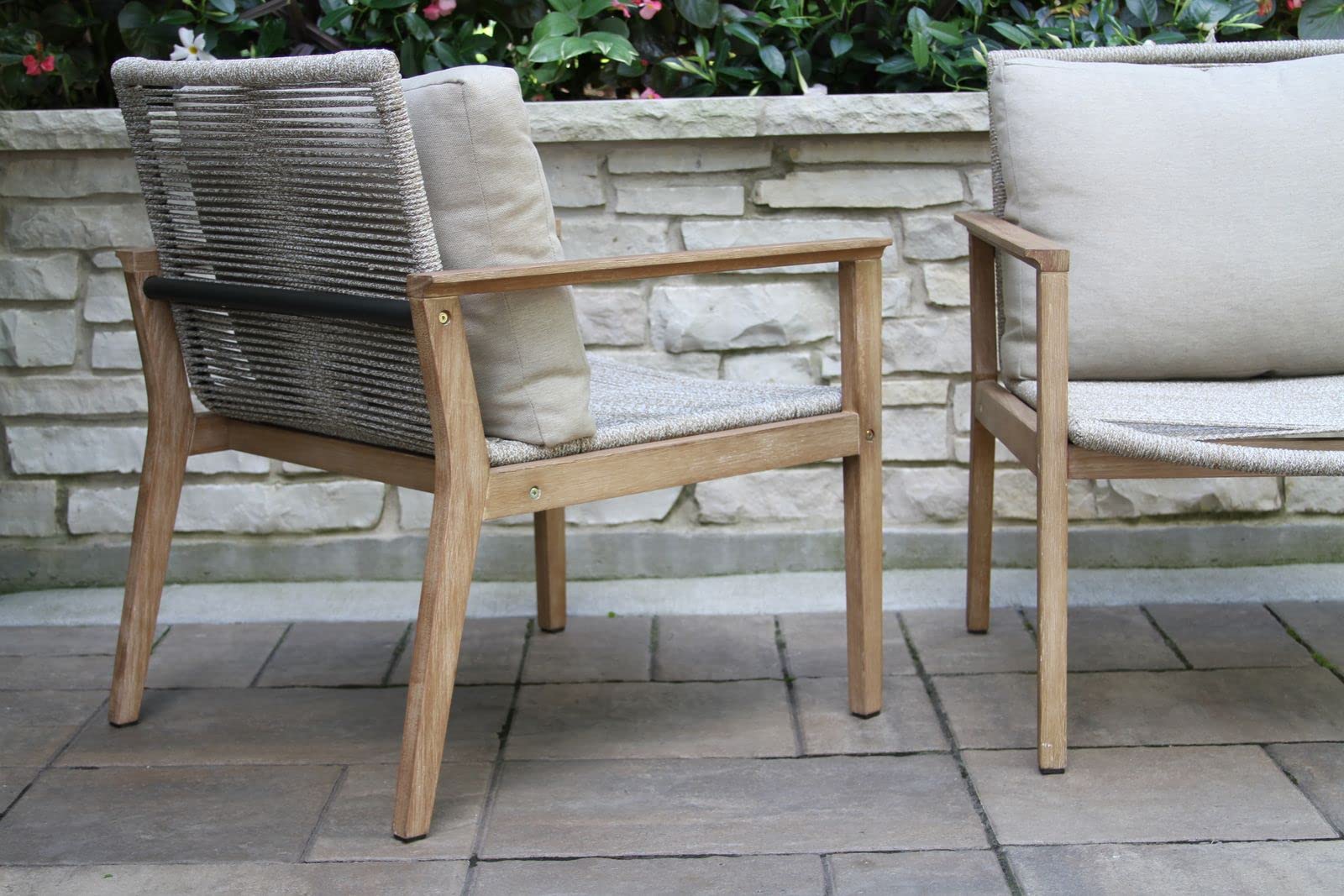 Outdoor Interiors Wheat Rope & Antique Wash Eucalyptus Lounge Chair, Set of 2