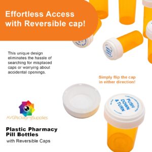 AVG Packaging Supplies Reversible Plastic Pharmacy Pill Bottles with Reversible Caps - Pharmacy Prescription Empty Containers, 60 Dram Vials (25ct)