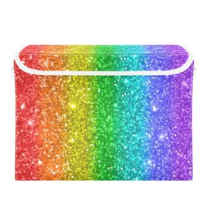 krafig rainbow glitter decorative storage box with lid large bins baskets collapsible cube organizer foldable containers for organizing, toy, playroom, shelf, closet