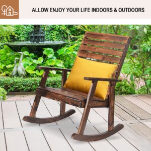 FURNDOOR Outdoor Rocking Chairs Set of 2, Patio Wood Rocker Chairs High Back 2PCS Rocking Chairs for Deck, Garden, Backyard, Porch